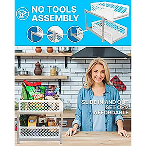 Skywin Plastic Sliding Organizers - 2 Tier Sliding Storage Bins - Pull out cabinet drawers for organizing pantry cabinets (White - 2 Pack)