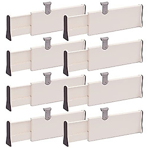 TENABORT Set of 8 Adjustable Drawer Dividers Organizer Separators Plastic Dresser Organizer for Bedroom, Bathroom, Closet, Office Desk, Kitchen Storage