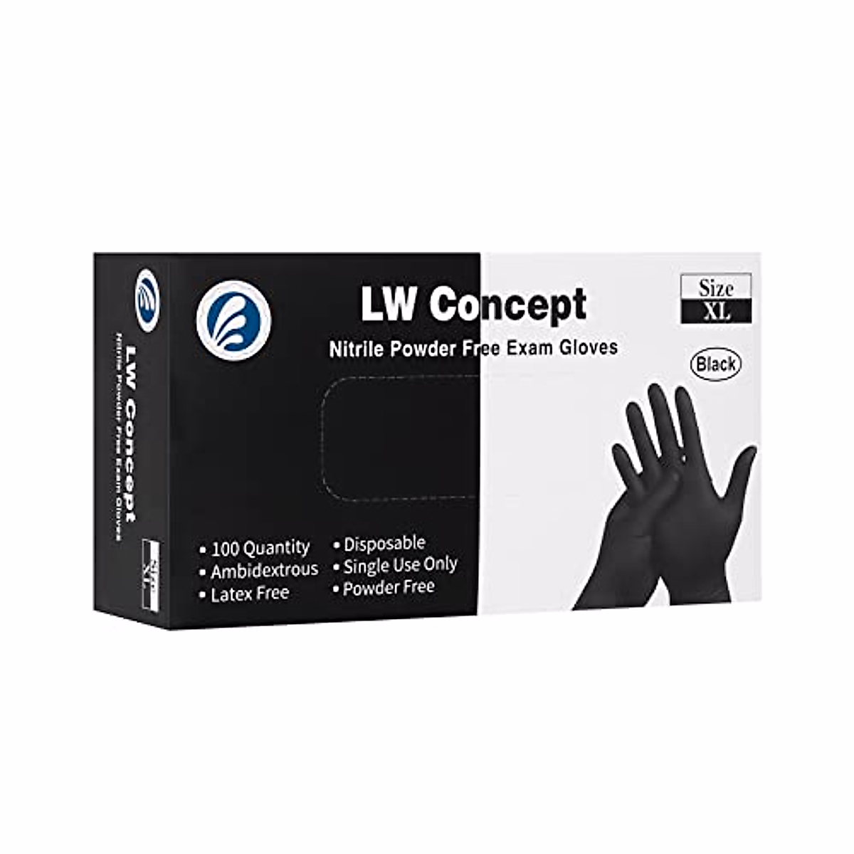 LW Concept Black Medical Nitrile Examination Gloves - Latex & Powder-Free, Disposable, Ultra-Strong, Healthcare, Food Handling Use (Medium, Box of 100)