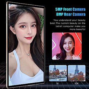 PUSOKEI 10 Inch Kids Tablet, 10 Tablets, 4G RAM 128G ROM, IPS HD Touchscreen, Octa Core, 5MP+8MP Dual Camera, 5G WiFi, 3G Network Call Tablet, 6000mAh Battery (Gold)