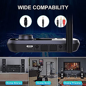 Ainostone Bluetooth 5.0 Transmitter Receiver for 2 Headphones 2-in-1 Audio Adapter with LCD Display Low Latency Long Range Volume Adjustable Optical AUX RCA Bypass for Headphone Speaker TV Home Stereo