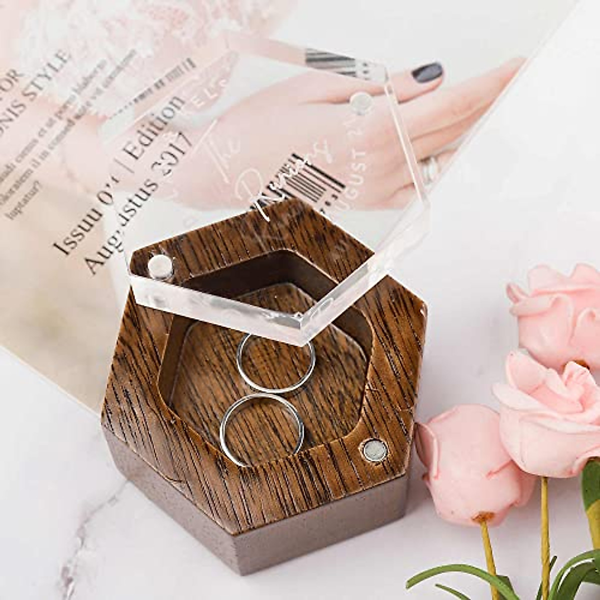 Custom Ring Box for Wedding Ceremony Personalized Hexagon Ring Box Wooden Wedding Ring Bearer Box Proposal Ring Case for Marriage Proposal Engagement