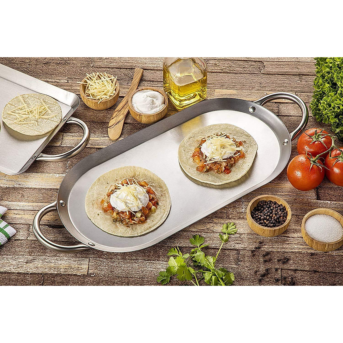 Imusa - L300-40512 IMUSA USA 17" Stainless Steel Oval Comal, Silver