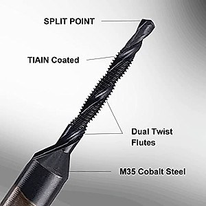 Hymnorq Metric M3 x 0.5 Black TiAIN Finish HSS Co M35 Drill and Tap Combination Bit with 1/4” Hex Shank and Self Centering Split Point for Aluminum Iron and Stainless Steel