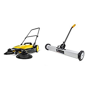 Karcher S 4 Twin Walk-Behind Outdoor Hand Push Floor Sweeper & NEIKO 53418A 36-Inch Magnetic Pickup Sweeper with Wheels, Adjustable Handle, and Floor Magnet