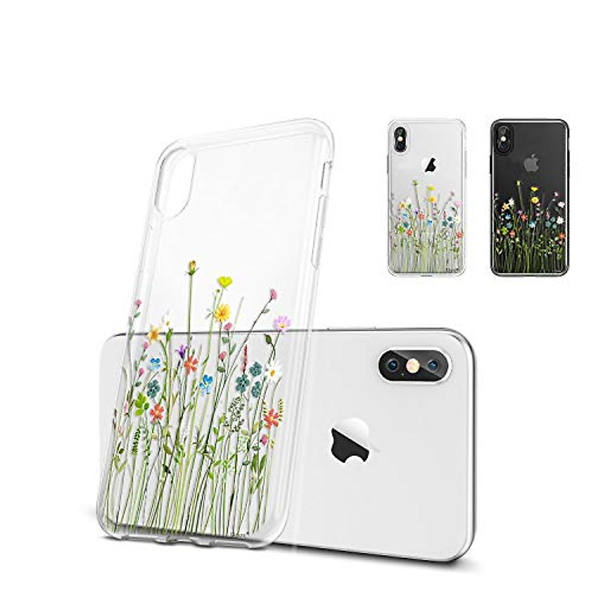 Unov Case Compatible with iPhone Xs Max Case Clear with Design Slim Protective Soft TPU Bumper Embossed Pattern Protective 6.5 Inch (Flower Bouquet)