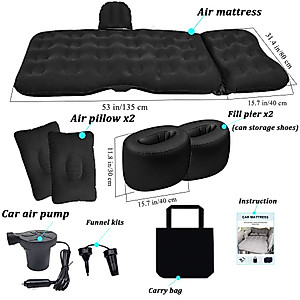 SAYGOGO Inflatable Car Air Mattress Travel Bed - Thickened Camping Bed Sleeping Pad with Car Air Pump 2 Pillows for Car Tent SUV Sedan Pickup Back Seat - Black