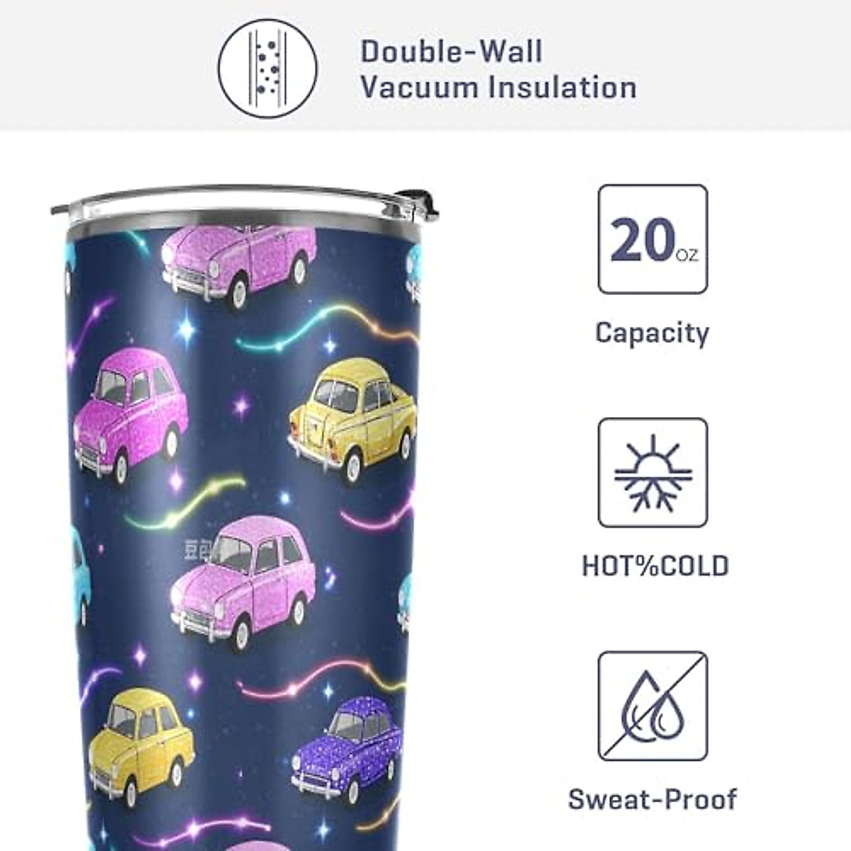 HXshaoye Fake Glitter cartoon car navy blue Stainless Steel cups with lids reusable with Lid and Straw Camping Mug for hot and cold drinks flip straw tumbler botella de agua para gym