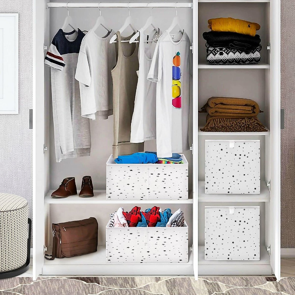 Blueangle Scandinavian Stars Cube Storage Bin, 11 x 11 x 11 in, Large Collapsible Organizer Storage Basket for Home Décor（470）