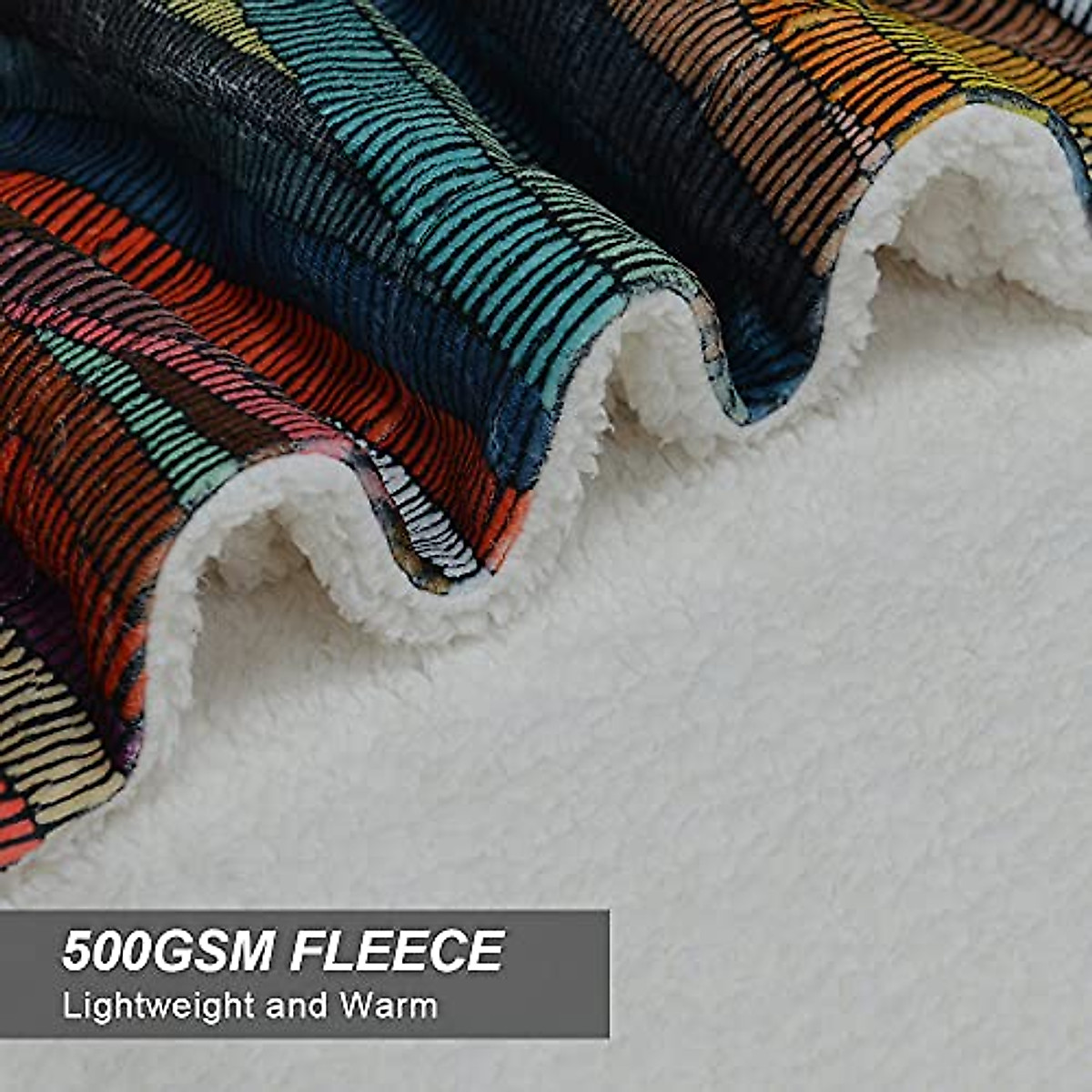 QiyI Plush Sherpa Fleece Throw, Soft Fuzzy Velvet Warm Winter Blanket for Kids Adults, Luxury Microfiber Flannel Thick Blanket for Sofa Couch Bed, 50 x 60 Inches, Wavy Bohemian Print