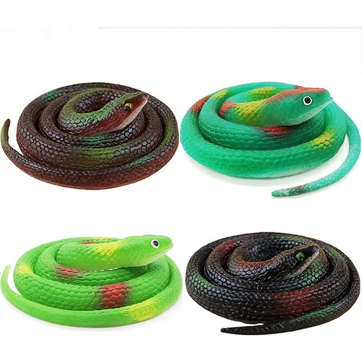 ZZF-LYA 4 Packs Realistic Rubber Snake Set-Plastic Forest Snakes Realistic Rubber Snake Assorted Colorful Fake Snake Figure Keep Birds, Squirrels, Rats Away