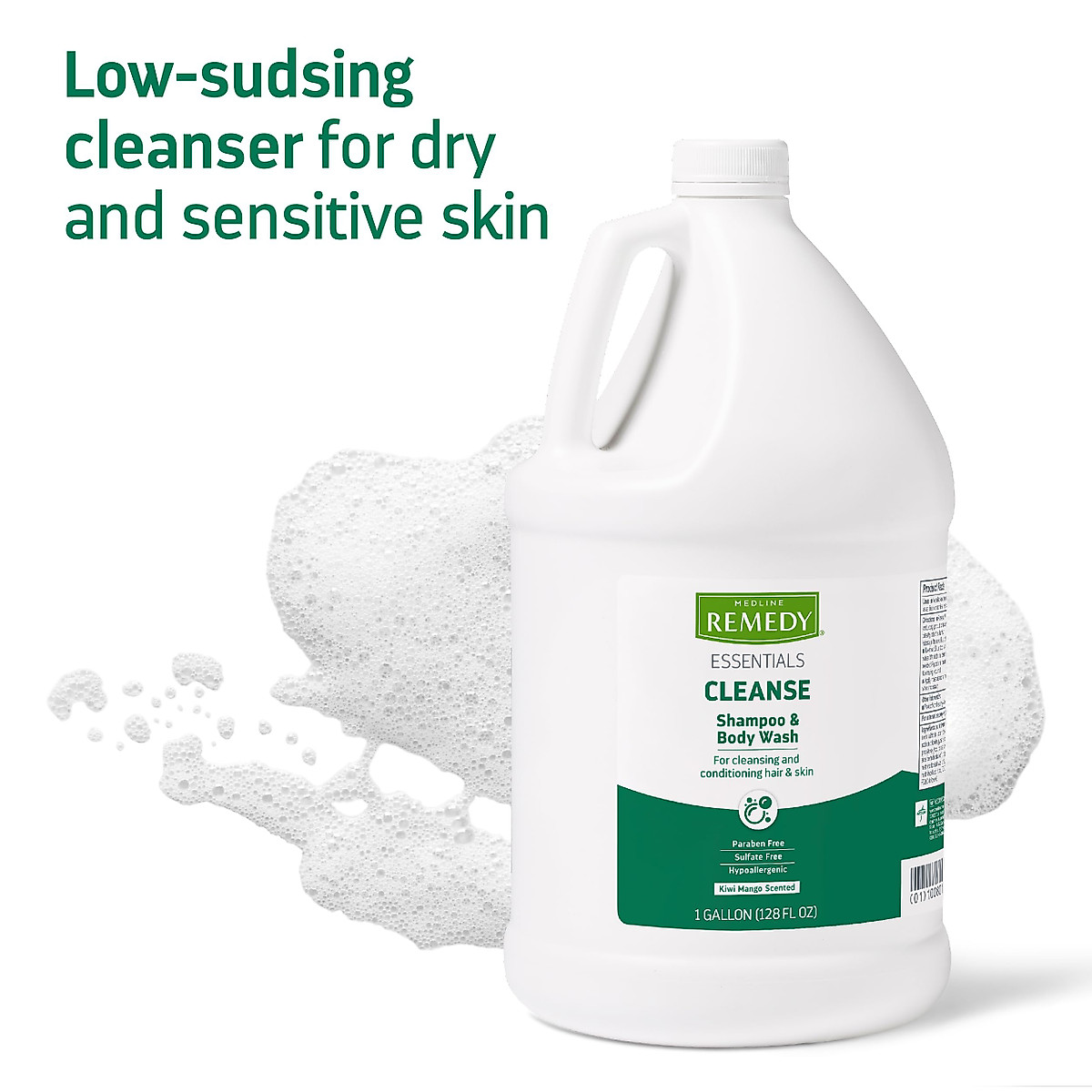 Medline Remedy Essentials Shampoo & Body Wash (128 oz), 4 Count, Kiwi Mango Scent, Full Body Gel Cleanser with Aloe, Refill Size, Sulfate Free, For Men & Women, Incontinence Care, Bedside Cleansing