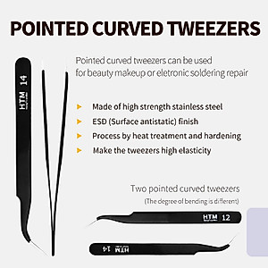 Precision Craft Tweezers Set,3 Pcs Pointed Tweezers,2 Pcs Curved Tweezers,2 Pcs Precision Serrated Tweezers for Eyelash Extensions,Craft, Jewelry,Soldering,Electronics Etc