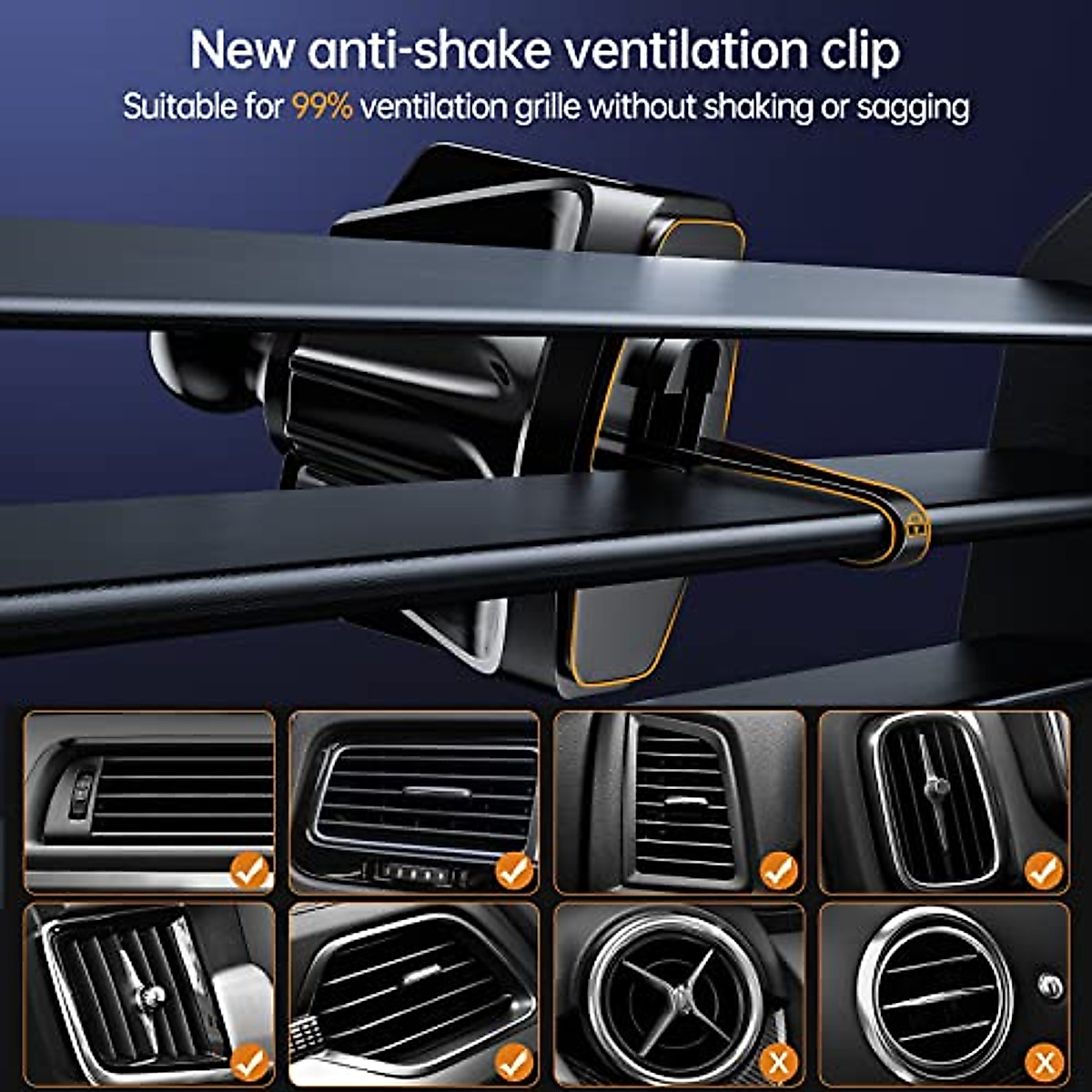 Wireless Car Charger for All Smartphones, 15W QI Fast Charging，Auto-Clamping Car Wireless Charger Air Vent Car Phone Mount (Black)