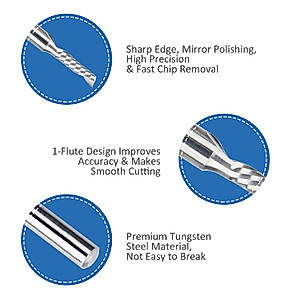HQMaster CNC Router Bits, 10 Pack 1/8” Shank Spiral Upcut Router Bit 1 Flute End Mill Set Milling Cutter 2mm Cutting Single Flute Tungsten Steel Engraving Tool 8mm CEL, 38.5mm OAL for MDF Acrylic PVC