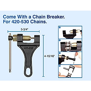 420 Motorcycle Chain - 420 Standard Roller Chain 132 Link + Chain Breaker for 110cc 125cc Dirt Pit Bike ATV Quad Go Kart Scooter Mini Bike
