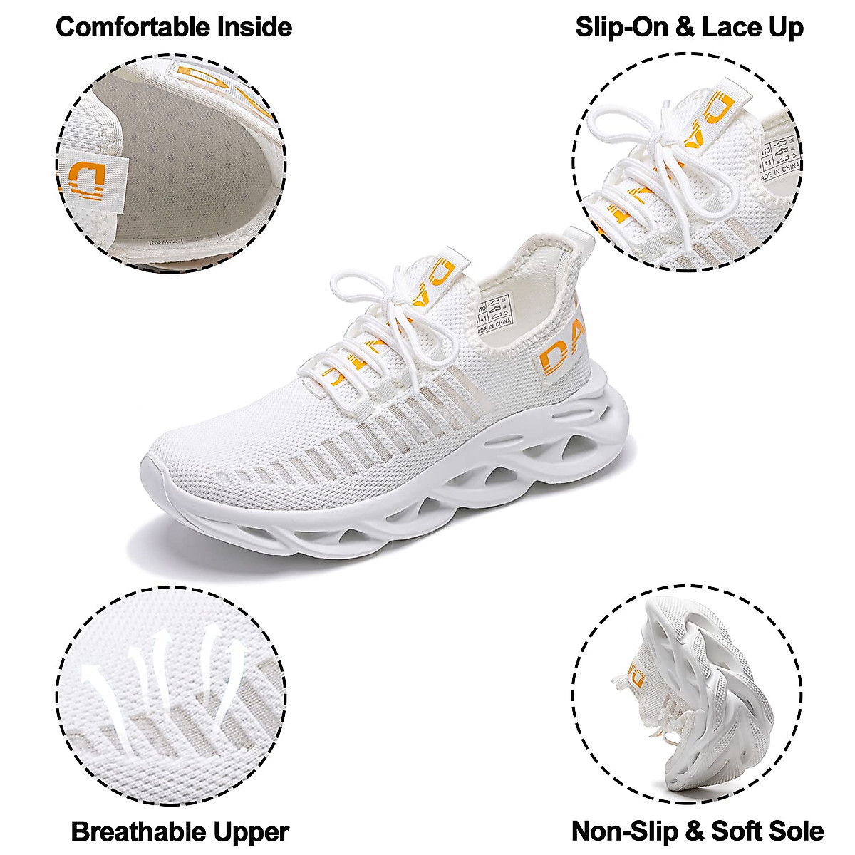 Dannto Men Women Running Shoes Breathable Walking Sneakers Lightweight Athletic Tennis Casual Sport Gym Fashion Blade,Brown,44,Men Size 11 /Women Size 12