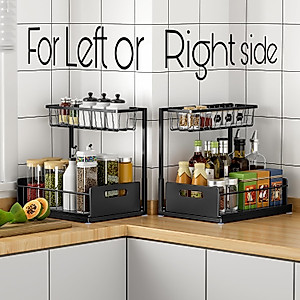 Organizer and Storage, Under Sink, Countertop, Bathroom Vanity Top, Cabinets, Tabletop Storage Organizer +GIFT 4 Hooks and Hanging Cup, 2 Tier, Bathroom or Vanity, Slide Out Shelf, Black Metal No rust