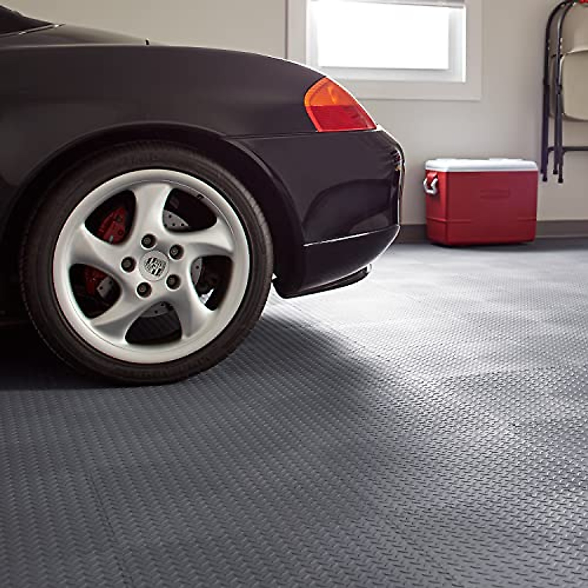 VersaTex Garage Floor 18 x 18 inch Square Rubber Diamond Plate Interlocking Floor Tiles for Home Gym, Garage Flooring, Trade Show Flooring, Basement Tiles, 16 Pack (Gray)