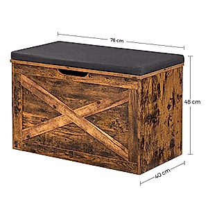 VASAGLE Padded Shoe Bench with Cushioned Seat, Storage Chest Cabinet, Barn-Door Style, 15.7 x 29.9 x 18.9 Inches, Rustic Brown
