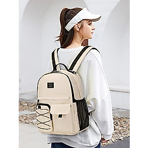 Lohol Casual Backpack for Teen Boys and Girls, Anti Theft Daypack with 15 Inch Laptop Compartment for Travel School (Beige)