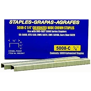 Duo Fast Type 1/2-Inch Crown x 1/4-Inch Length for Duo Fast 5008C 20 Gauge Galvanized Staple, 5000 Pack