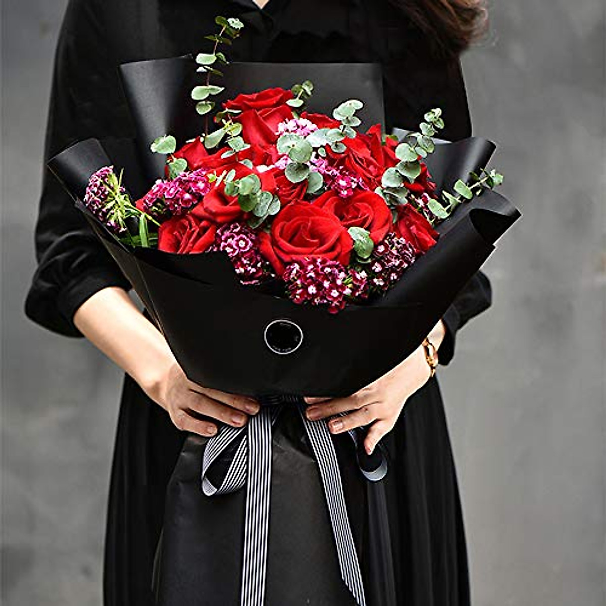 BBJ WRAPS Korean Flower Wrapping Paper Roll Florist Bouquet Supplies Waterproof Floral Wrapping Paper For Fresh Flowers, 23.6 Inch x 66 Feet (Black)