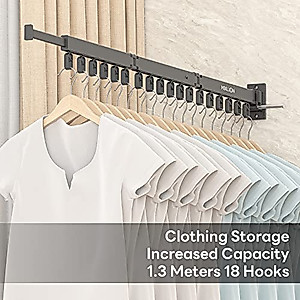 Mbillion Tri Folding Clothes Drying Rack with Extended Arm 48'' Long,Laundry Drying Rack,Wall Mounted Drying Racks for Laundry with Ring Type Hooks Heavy Duty, for Balcony,Laundry,Bathroom, Grey