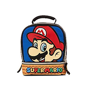 PVC Free Insulated Large Dual Compartments Zippered Mario & Friends Gamer Lunch Box Bag
