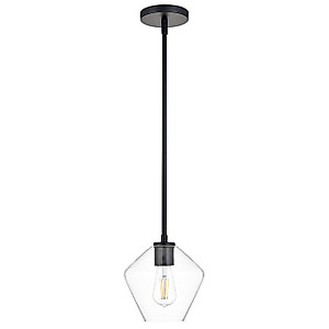 Linea di Liara Macaria Modern Glass Farmhouse Pendant Lighting for Kitchen Island and Over Sink Lighting Fixtures Matte Black Pendant Light Hanging Ceiling Light Angled Clear Glass Shade, UL Listed