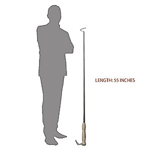 BOVONVON 55 inchs Collapsible Snake Hook,Non-Rotatable,Telescopic Rods Designed with 2 Grooves,Sturdy Stainless Steel Hook,Snake Tool Hook,Bigger Wooden Handle