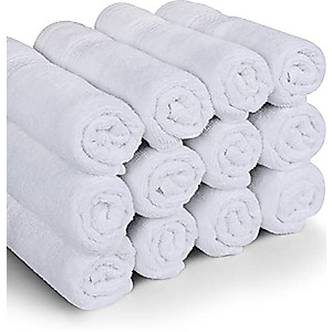 Utopia Towels Premium Bundle - Cotton Washcloths White (12x12 inches) Pack of 12 with White Hand Towels 600 GSM (16 x 28 inches), Pack of 6