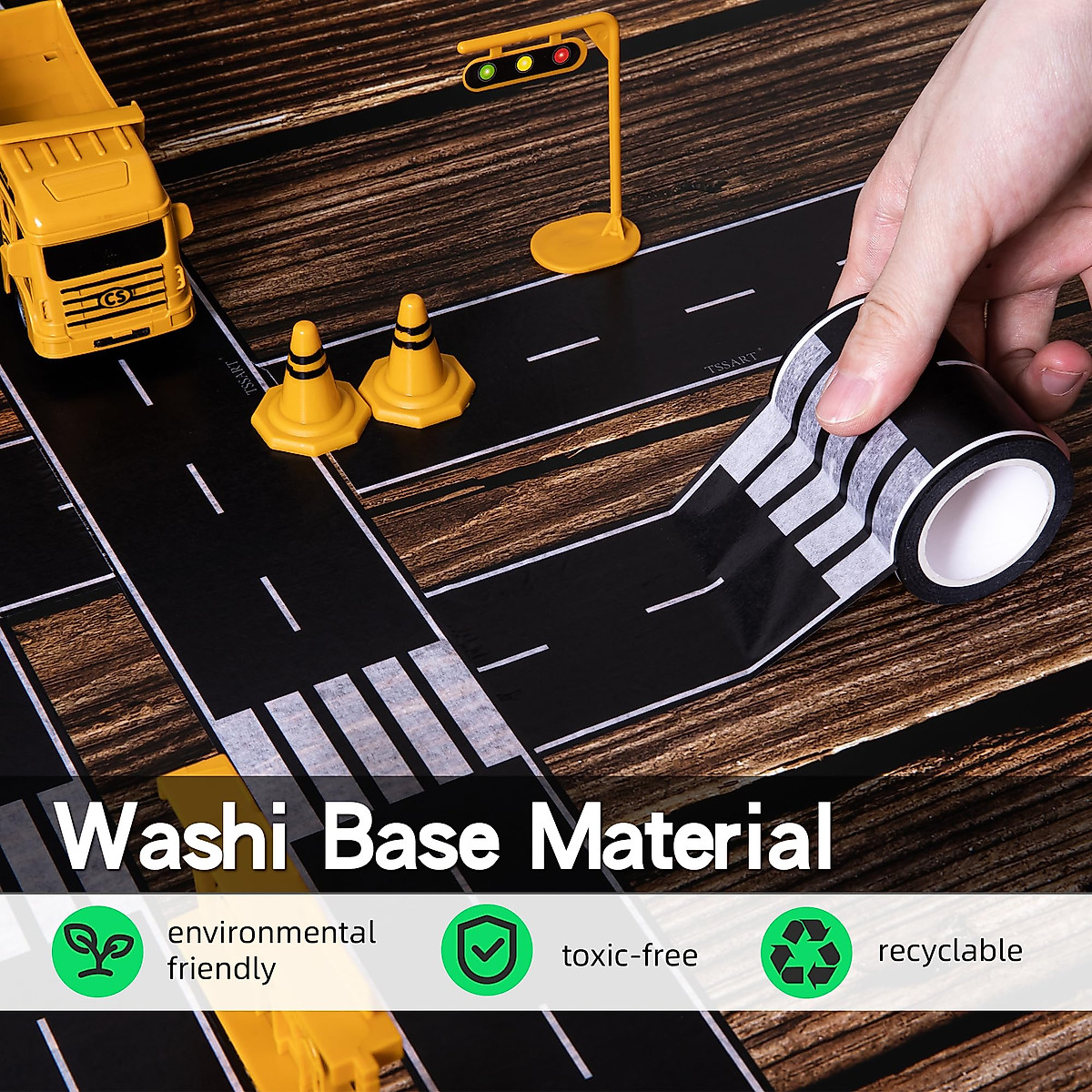 TSSART Roadway Tape - Black Residue Free Road Car Track Tape for Kids Birthday Party Racing Party Decoration - 2.4 Inch Wide 40 FT Long