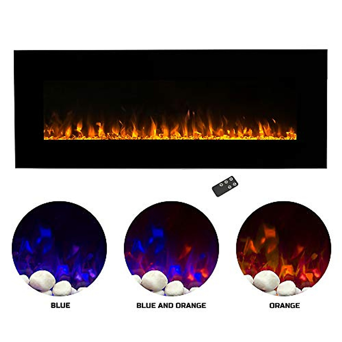 Northwest Electric Fireplace Wall Mounted Color Changing LED Fire and Ice Flames, NO Heat, Multiple Decorative Options and Remote Control, 54", Black