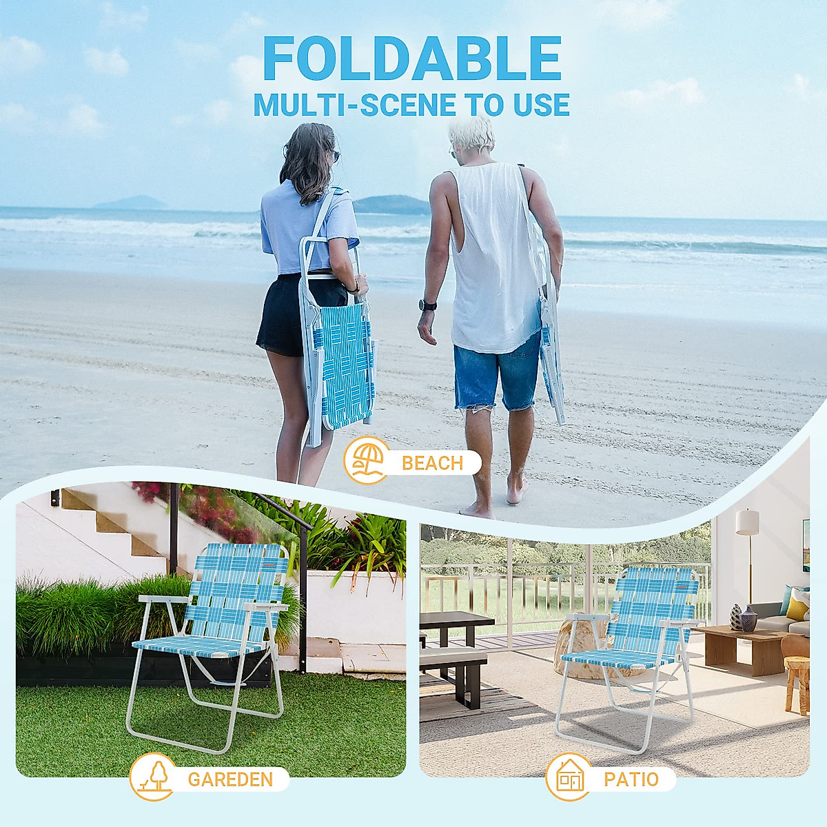 #WEJOY Folding Webbed Lawn Beach Chair,Lightweight Portable Chairs for Outside with Hard Arm