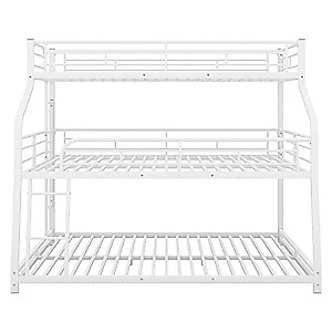 Harper & Bright Designs Metal Triple Bunk Beds,Bunk Beds Twin XL/Full XL/Queen,3 in 1 Triple Bed,Heavy Duty 3 Beds Bunk Bed with Guard Rails & 2 Ladders for Kids,Teens, Adults,White