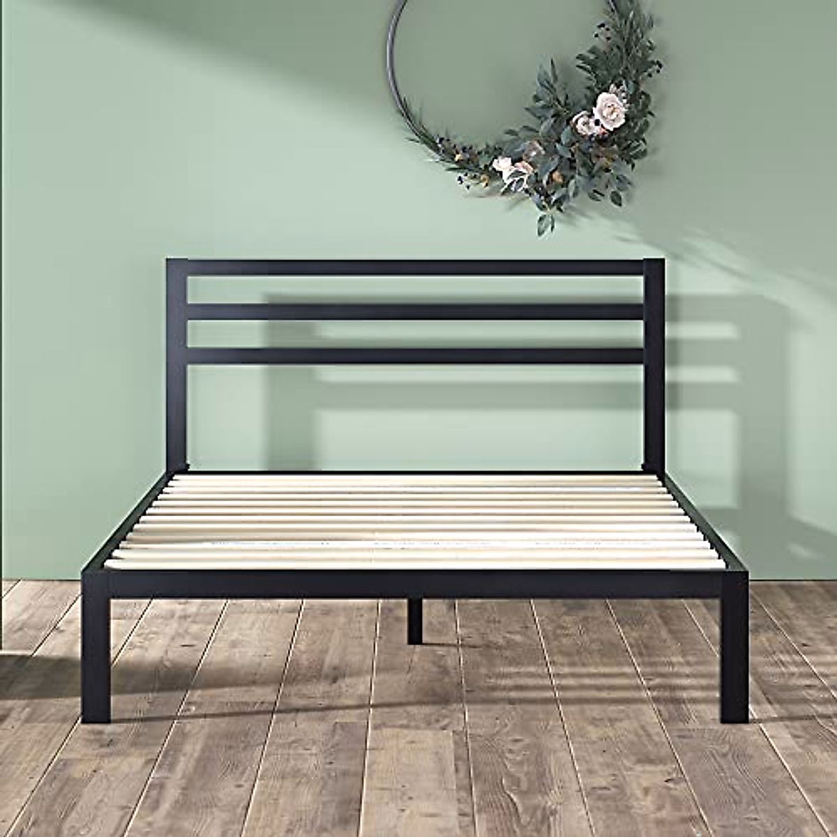 ZINUS Mia Metal Platform Bed Frame with Headboard / Wood Slat Support / No Box Spring Needed / Easy Assembly, Twin ,Black