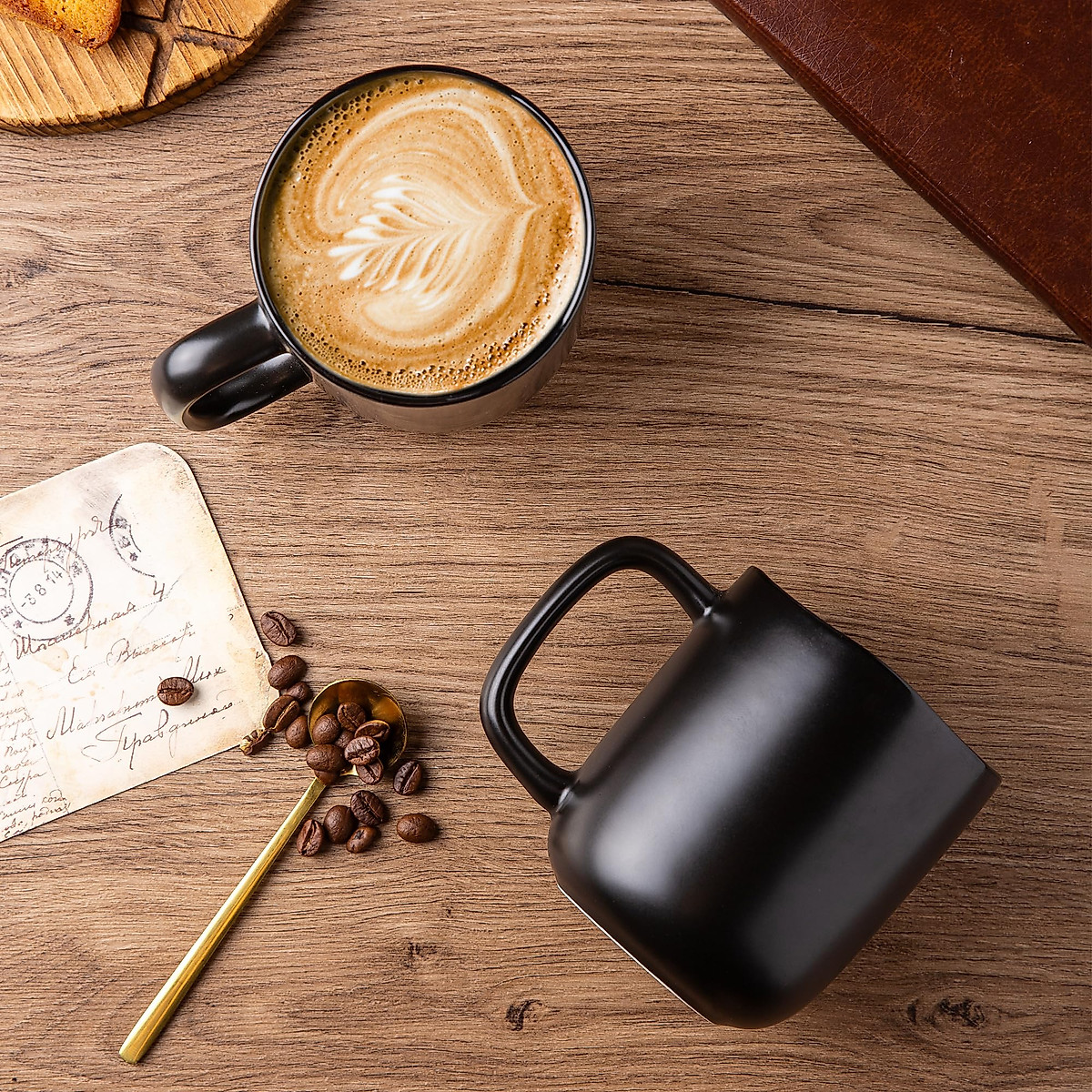 GBHOME 16oz Coffee Mugs Set of 6, Ceramic Coffee Mugs with Large Handle & Wavy Rim for Latte/Hot Cocoa, Modern Coffee Mugs for Home&Office. Dishwasher&Microwave Safe, Matte White