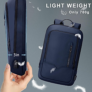 Backpack for Men Business Slim Backpack with USB Charger Computer Lightweight Anti-theft Travel Backpacks Mens Backpacks 15.6 inch Water Resistant Laptop Bag for Work Office University College-Blue