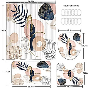 FZDHHY Abstract Mid Century Shower Curtain Set Floral Plant Neutral Bathroom Curtain Set Minimalist Art Bathroom Decor Waterproof Bathtub Curtain with Bathroom Carpet Bath Mat Toilet Rugs