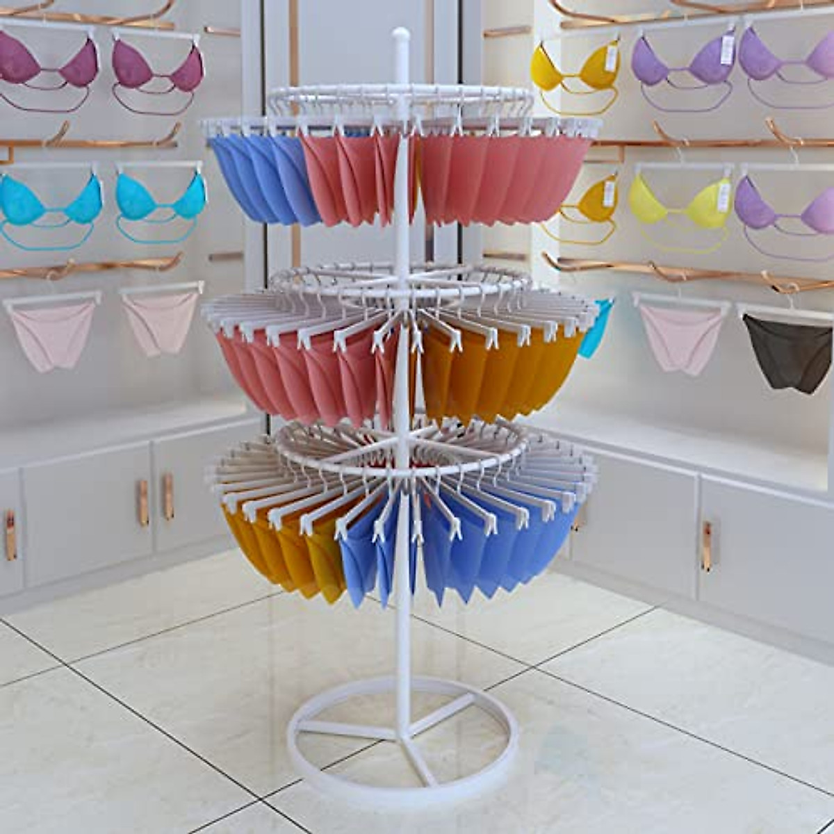 Clothing Store Underwear Metal Rotating Display Rack , Floor-standing Bra Shorts and Socks Storage Rack 3-layer Round Nakajima Rack, Keyring Hats Toys Show Rack,used In Retail Stores/boutiques