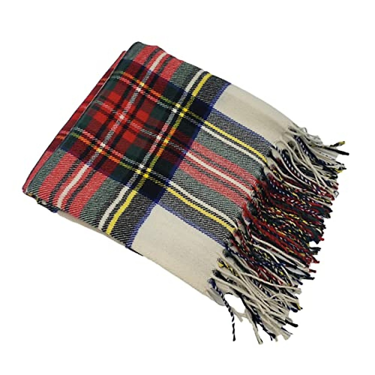 CHEF L HOME & KITCHEN Plaid Throw Blanket: Lightweight Throw Blanket- Lap Blanket - Throw Blanket with Tassels - 60" x 50" All-Season Blanket - Multipurpose Blanket - Gift Ready (Red/Ivory Plaid)
