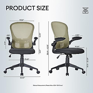 Office Chair, Breathable Mesh Desk Chair, Comfortable Ergonomic Computer Chair with Thick Cushion, Adjustable Lumbar Support and 90° Flip Up Armrest (Yellow)