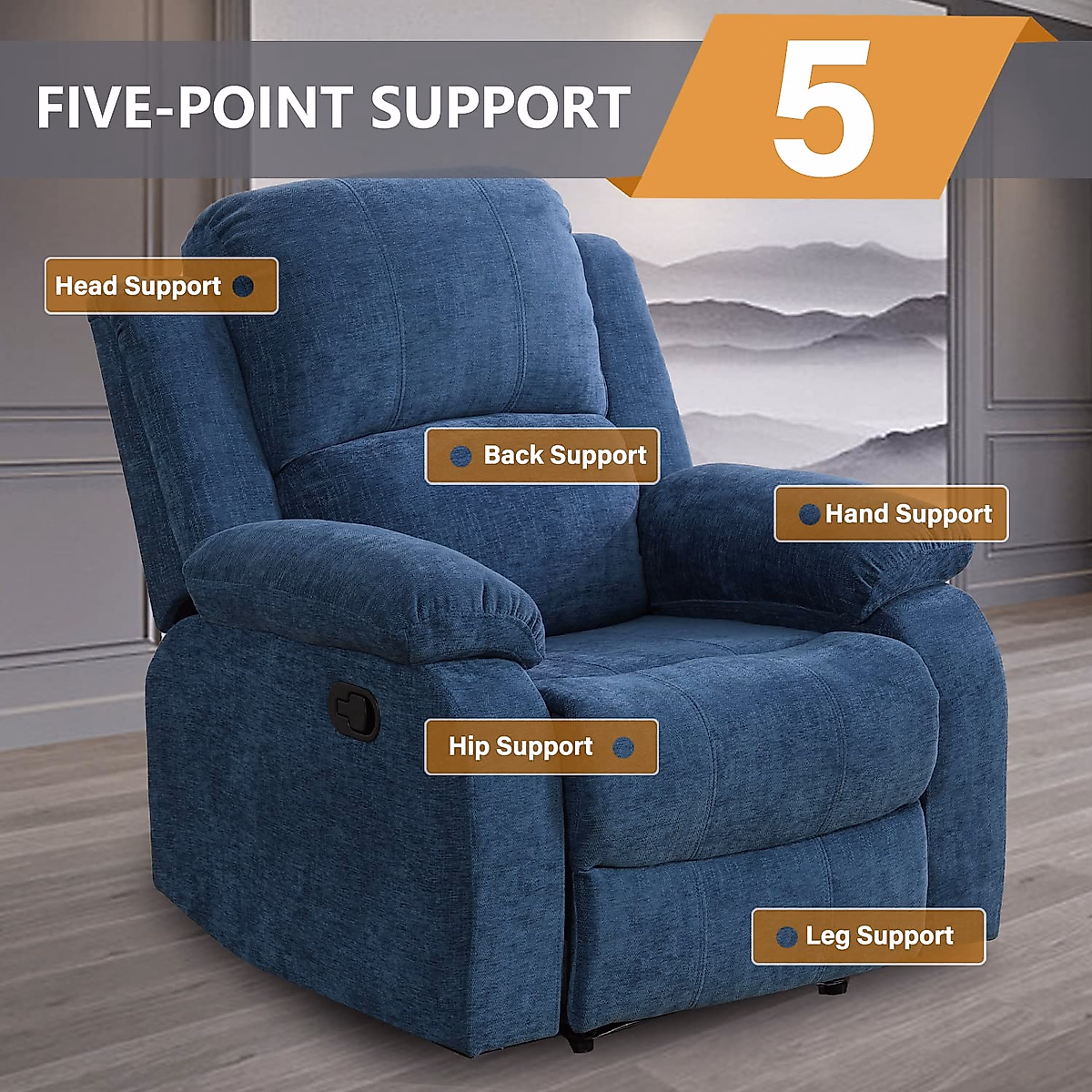 Plithzy Recliner Sofa Set Living Room Furniture, Microfiber Fabric Reclining Sofa Set, Recliner Couch Set with Cup Holders for Office Home (3 Piece Living Room Furniture Set, Blue)