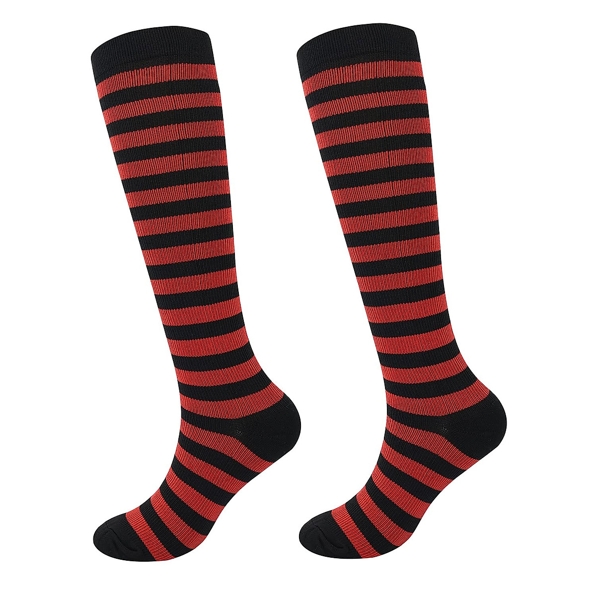 Junely Halloween Compression Socks for Women Striped Knee High Stockings for Running Nurses Travel Pregnancy Long Flights Gifts Red Black