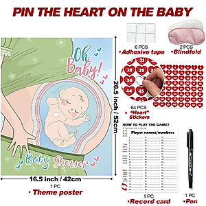 PARTYLOUD Baby Shower Games, Pin The Heart on The Baby, Funny BabyShower Games Activities Diaper Theme Birthday Party Games Supplies Favors for Adults Girl Boy 64 Guests