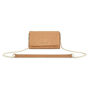 KATIE LOXTON Kayla Womens Small Vegan Leather Quilted Convertible Chain Crossbody Clutch Handbag Purse Tan