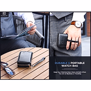 KENARK Luxury KW6M PLUS Watch Case Travel Watch Case for 3 Watches - Watch Roll for Anti-scratching - Luxury Watch Box - Watch Storage Roll (Blue Pouch)