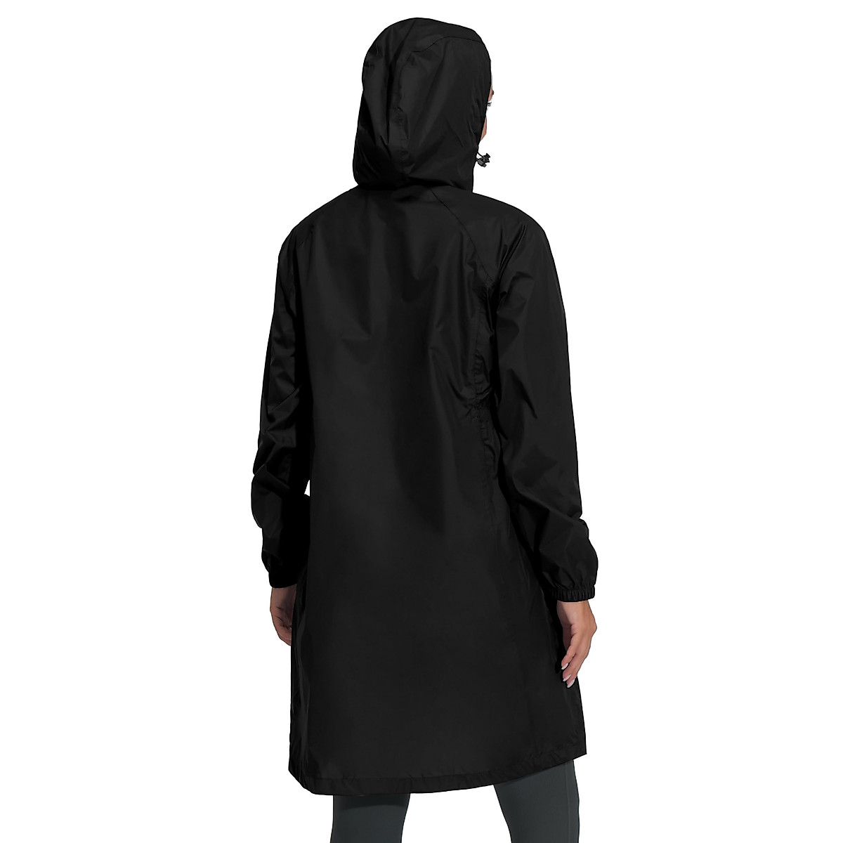 Mapamyumco Women's Ultra-Light Packable Waterproof Long Rain Jacket, Hooded Raincoat with Zipper Pockets Black XL