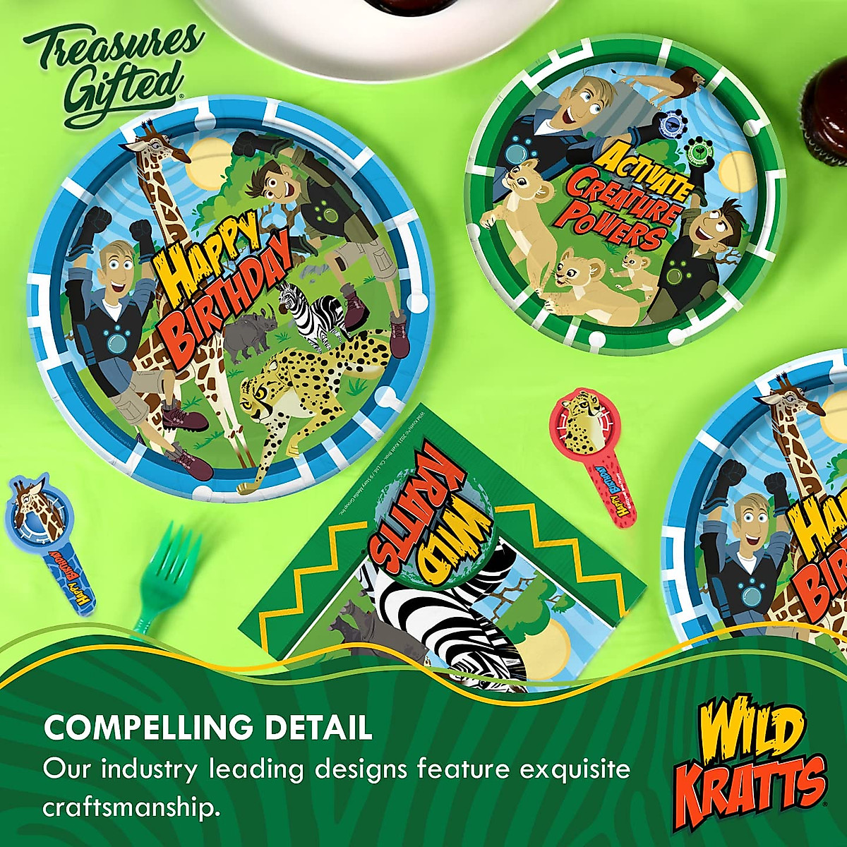 Treasures Gifted Officially Licensed Wild Kratts Dinner Plates 16ct - 9in Wild Kratts Party Plates - Wild Kratts Birthday Party Supplies - Wild Kratts Paper Plates - Wild Kratts Plates